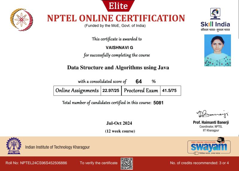 Vaishnavi G on LinkedIn: #nptel #datastructures #algorithms #java # ... Vaishnavi G on LinkedIn: #nptel #datastructures #algorithms #java # ...