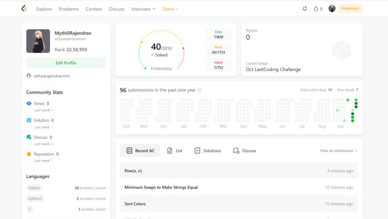 Mythili Rajendran on LinkedIn: #leetcode #coding #dsa #milestone # ... Mythili Rajendran on LinkedIn: #leetcode #coding #dsa #milestone # ...