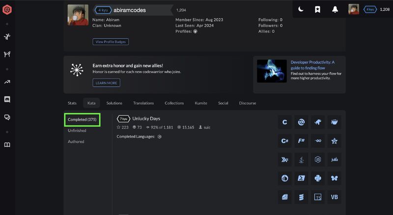 Completing 375 JavaScript problems on CodeWars | Abirama Kannan Baskar ... Completing 375 JavaScript problems on CodeWars | Abirama Kannan Baskar ...