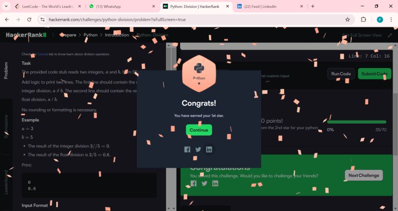 Punith H on LinkedIn: #python #hackerrank #firstmilestone # ... Punith H on LinkedIn: #python #hackerrank #firstmilestone # ...
