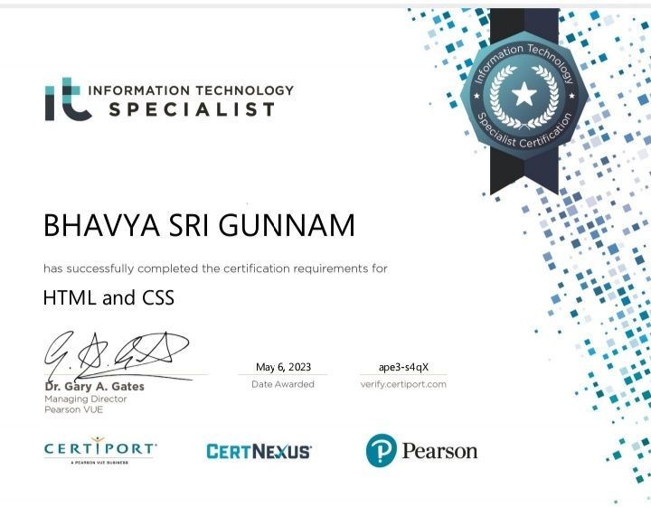Bhavya sri Gunnam on LinkedIn: HTML and CSS verified certificate Thank ... Bhavya sri Gunnam on LinkedIn: HTML and CSS verified certificate Thank ...