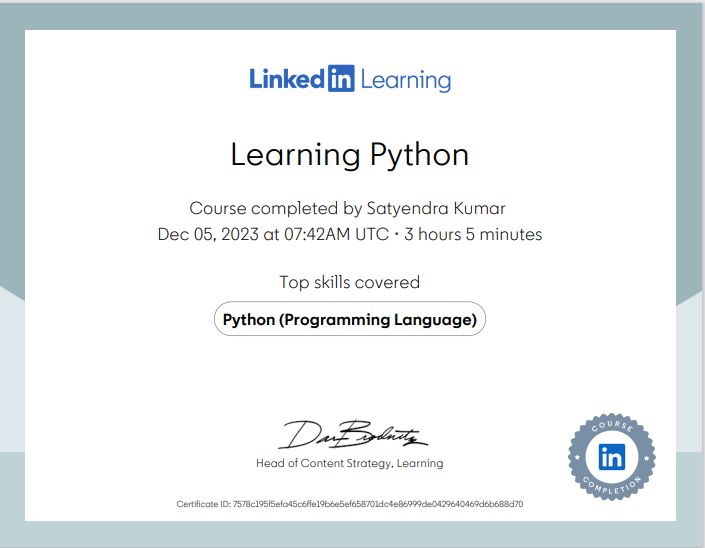 Satyendra Kumar on LinkedIn: Successfully Completed the Python Training Satyendra Kumar on LinkedIn: Successfully Completed the Python Training