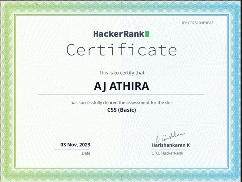 Anil Jyothi Athira on LinkedIn: #hackerrank #css #skilltestpassed Anil Jyothi Athira on LinkedIn: #hackerrank #css #skilltestpassed