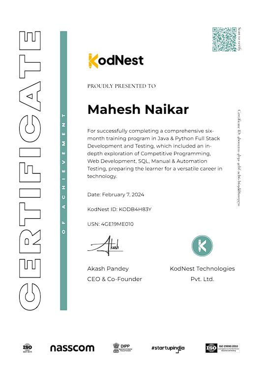Mahesh Naikar on LinkedIn: #fullstackdeveloper #kodnest #newbeginnings ... Mahesh Naikar on LinkedIn: #fullstackdeveloper #kodnest #newbeginnings ...