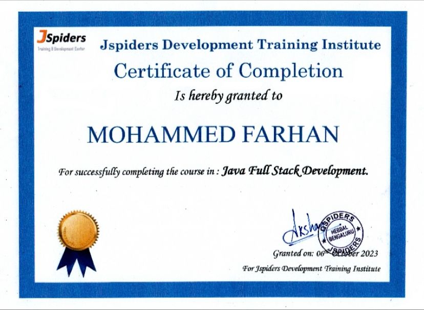Mohammed Farhan on LinkedIn: #jspider #java #sql #html #css #javascript Mohammed Farhan on LinkedIn: #jspider #java #sql #html #css #javascript