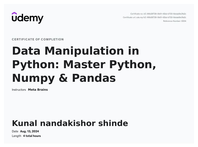Kunal Shinde on LinkedIn: #udemy #python #numpy #pandas #datamanipulation Kunal Shinde on LinkedIn: #udemy #python #numpy #pandas #datamanipulation