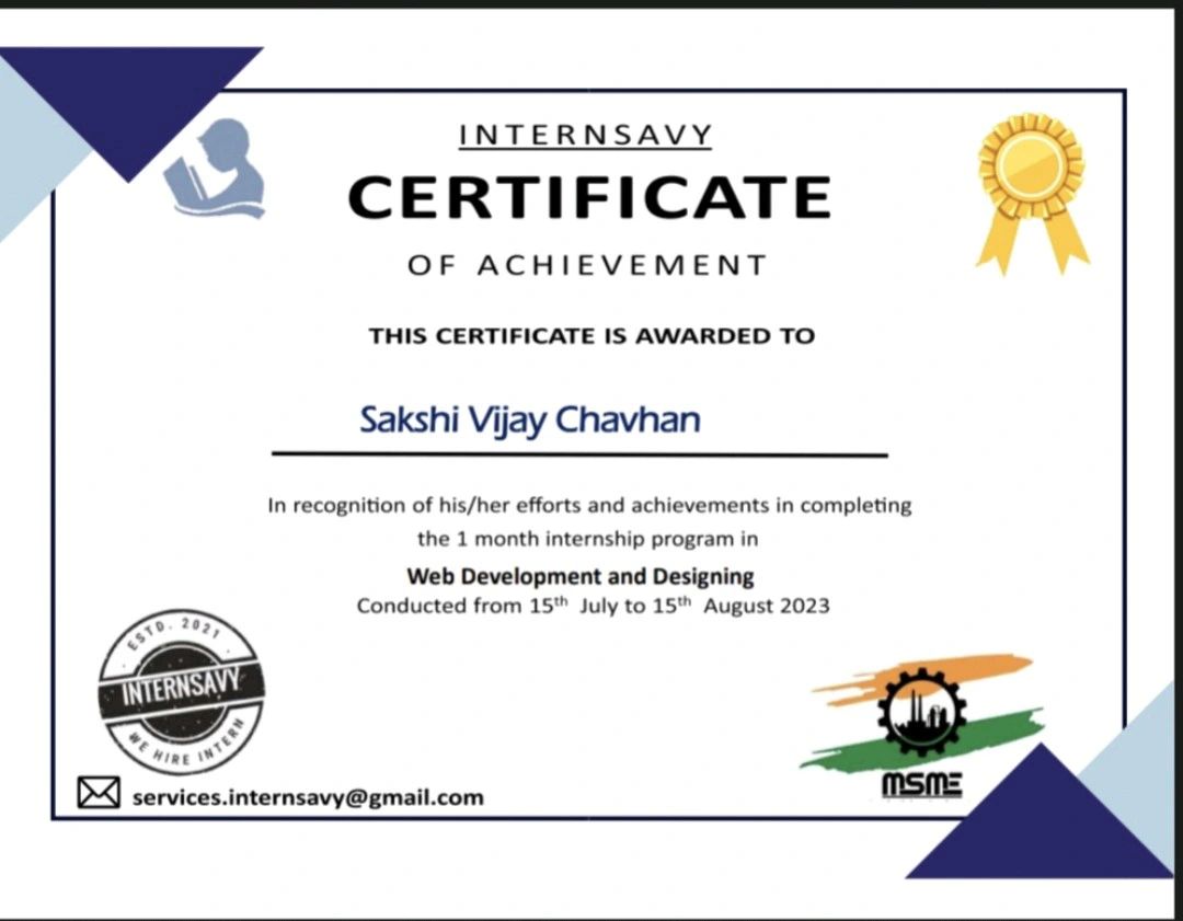 Sakshi Chavhan on LinkedIn: #internsavy #webdevelopment #html #css Sakshi Chavhan on LinkedIn: #internsavy #webdevelopment #html #css