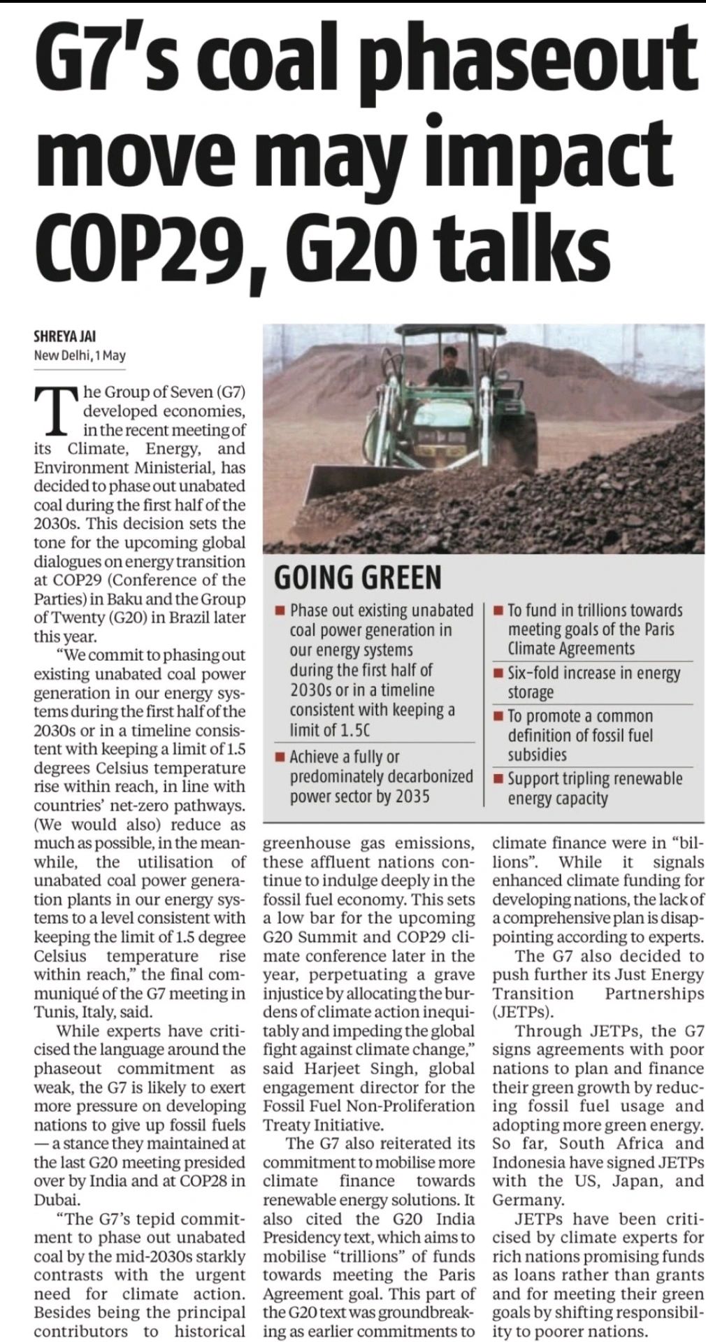 G7 Coal Phaseout move may impact COP29 | Vaibhav Rai G7 Coal Phaseout move may impact COP29 | Vaibhav Rai