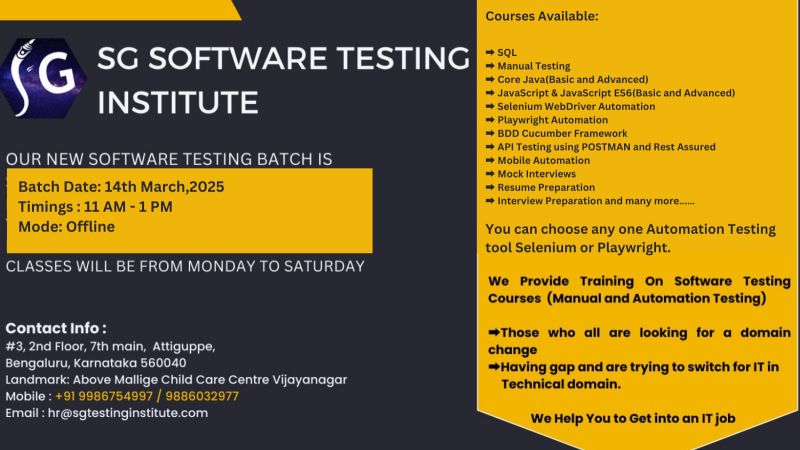 SG SOFTWARE TESTING INSTITUTE We provide training on Software Testing ... SG SOFTWARE TESTING INSTITUTE We provide training on Software Testing ...