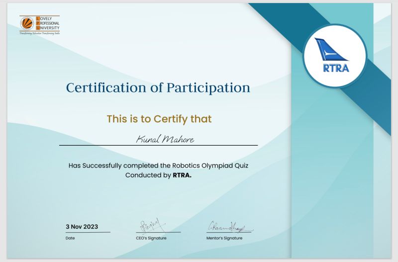 Kunal Mahore on LinkedIn: Participated in a Robotics Olympiad Quiz ... Kunal Mahore on LinkedIn: Participated in a Robotics Olympiad Quiz ...