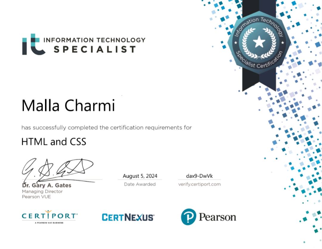 Charmi Malla on LinkedIn: #html #css #webdevelopment #certiport # ... Charmi Malla on LinkedIn: #html #css #webdevelopment #certiport # ...