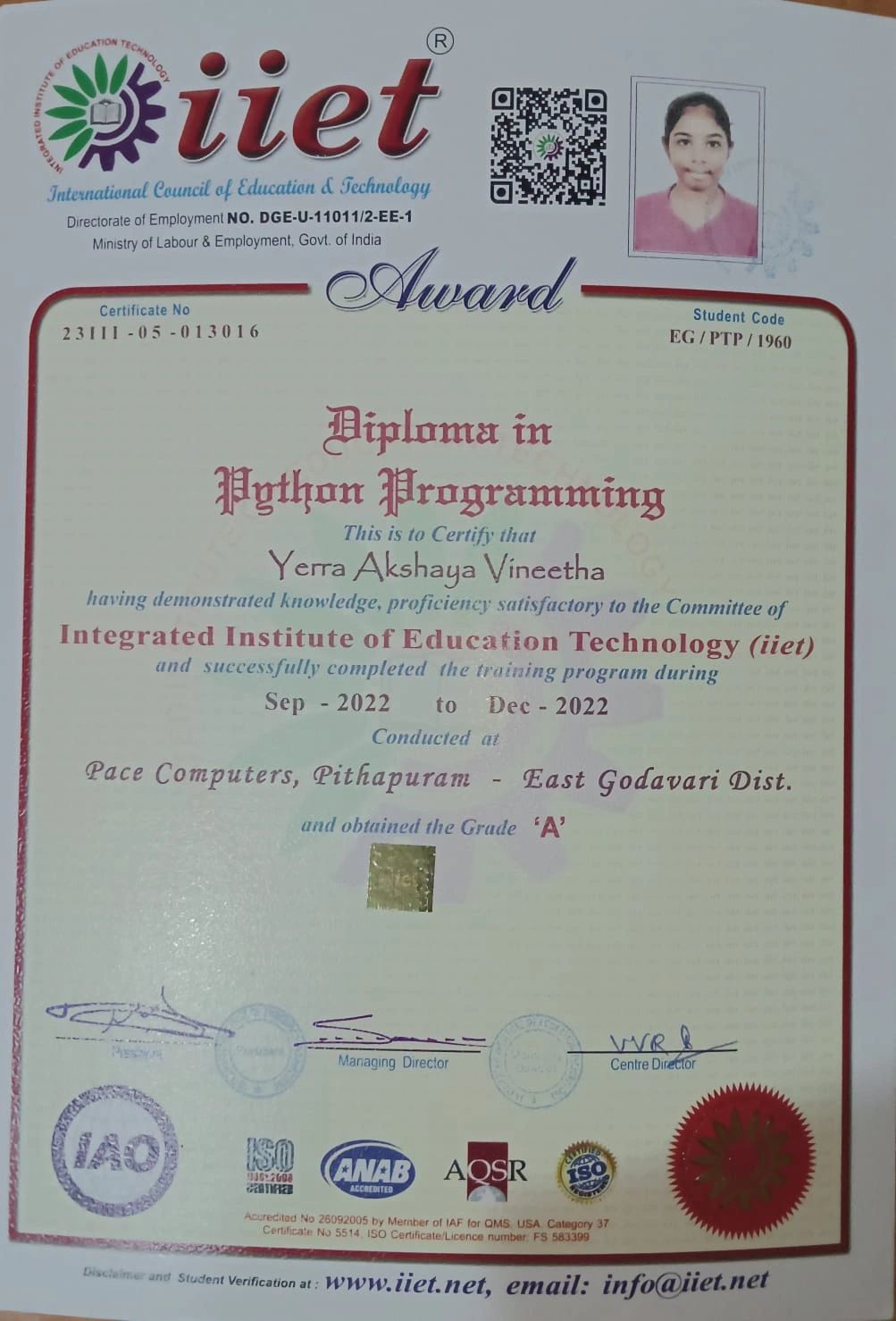 AKSHAYA VINEETHA on LinkedIn: Diploma in Python Programming AKSHAYA VINEETHA on LinkedIn: Diploma in Python Programming