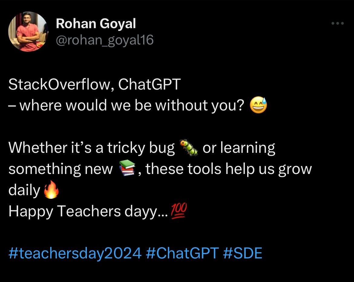 Rohan Goyal on LinkedIn: #teachersday #tech #sde #softwaredevelopment # ... Rohan Goyal on LinkedIn: #teachersday #tech #sde #softwaredevelopment # ...