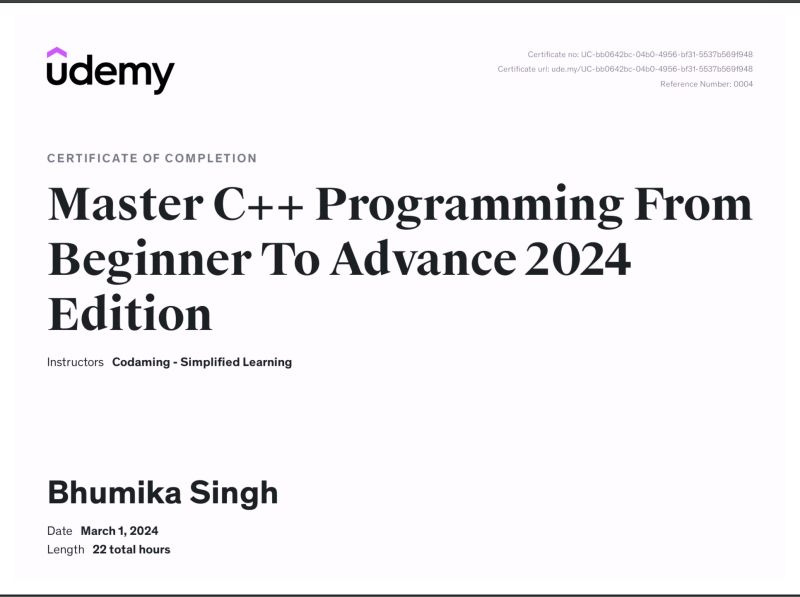 Bhumika Singh on LinkedIn: #udemy #cplusplus #programmingmastered # ... Bhumika Singh on LinkedIn: #udemy #cplusplus #programmingmastered # ...
