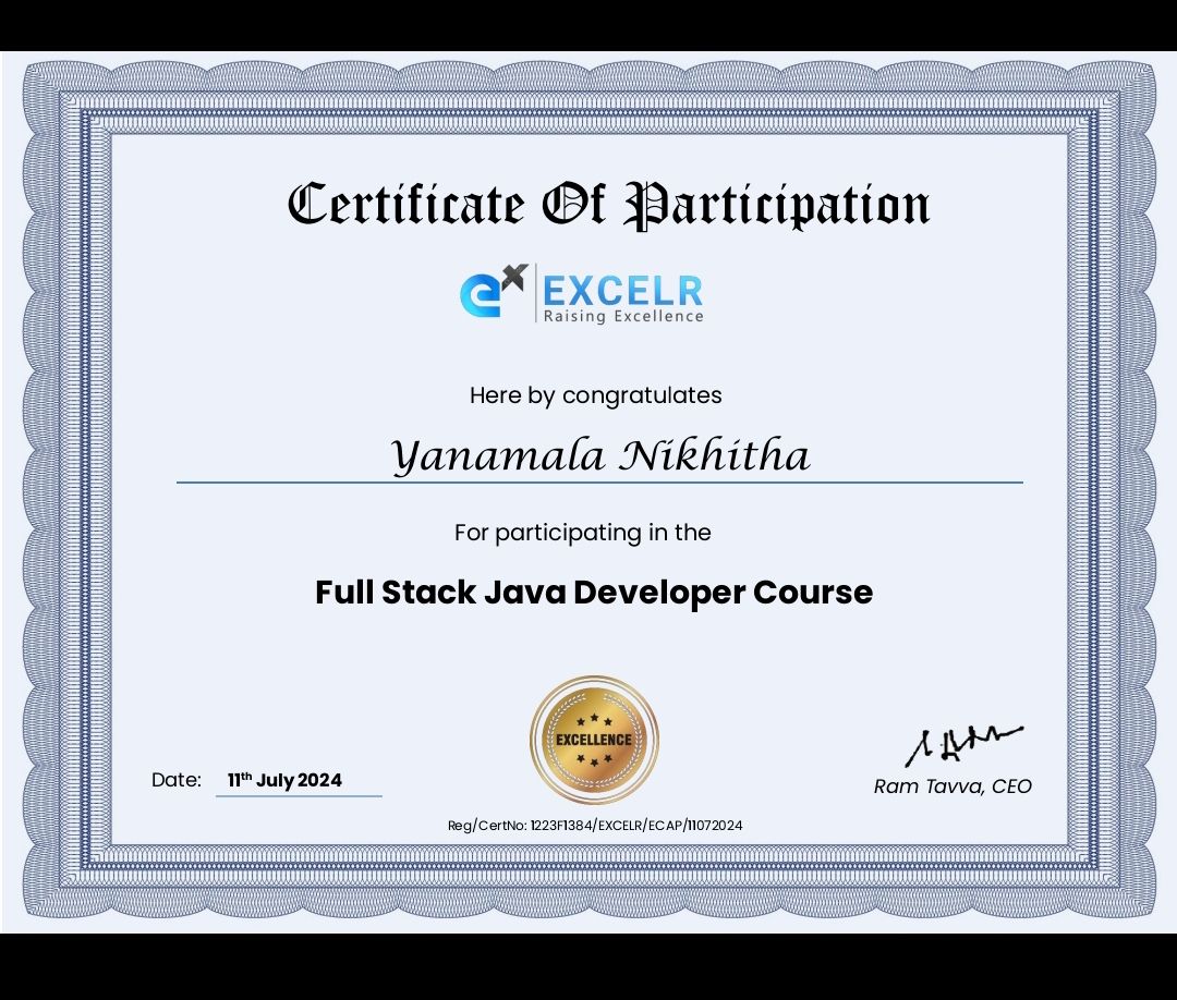 Yanamala Nikhitha on LinkedIn: #coding #excelr #javafullstack Yanamala Nikhitha on LinkedIn: #coding #excelr #javafullstack