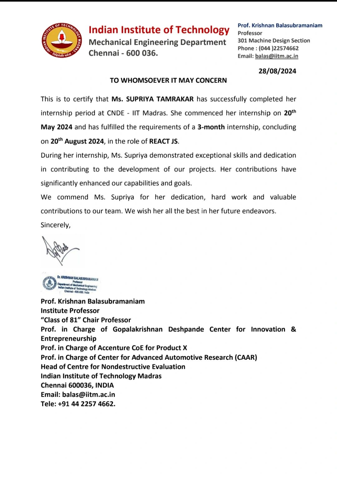 Supriya Tamrakar on LinkedIn: #internship #reactjs #iitmadras #grateful Supriya Tamrakar on LinkedIn: #internship #reactjs #iitmadras #grateful