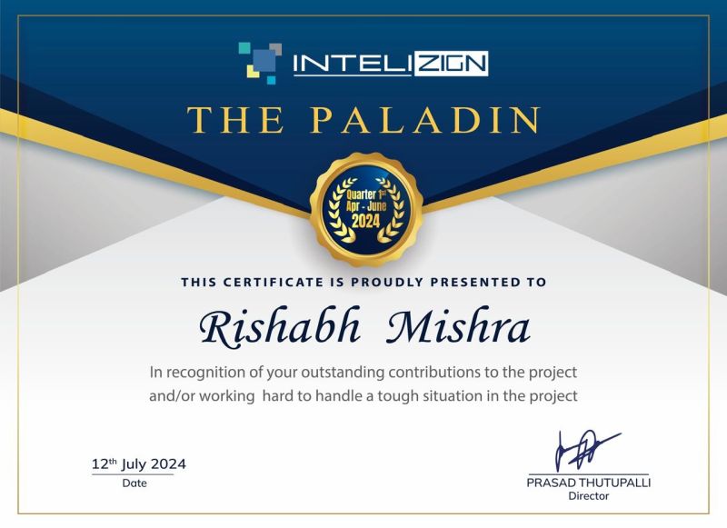Rishabh Mishra on LinkedIn: #intelizign #paladinaward Rishabh Mishra on LinkedIn: #intelizign #paladinaward