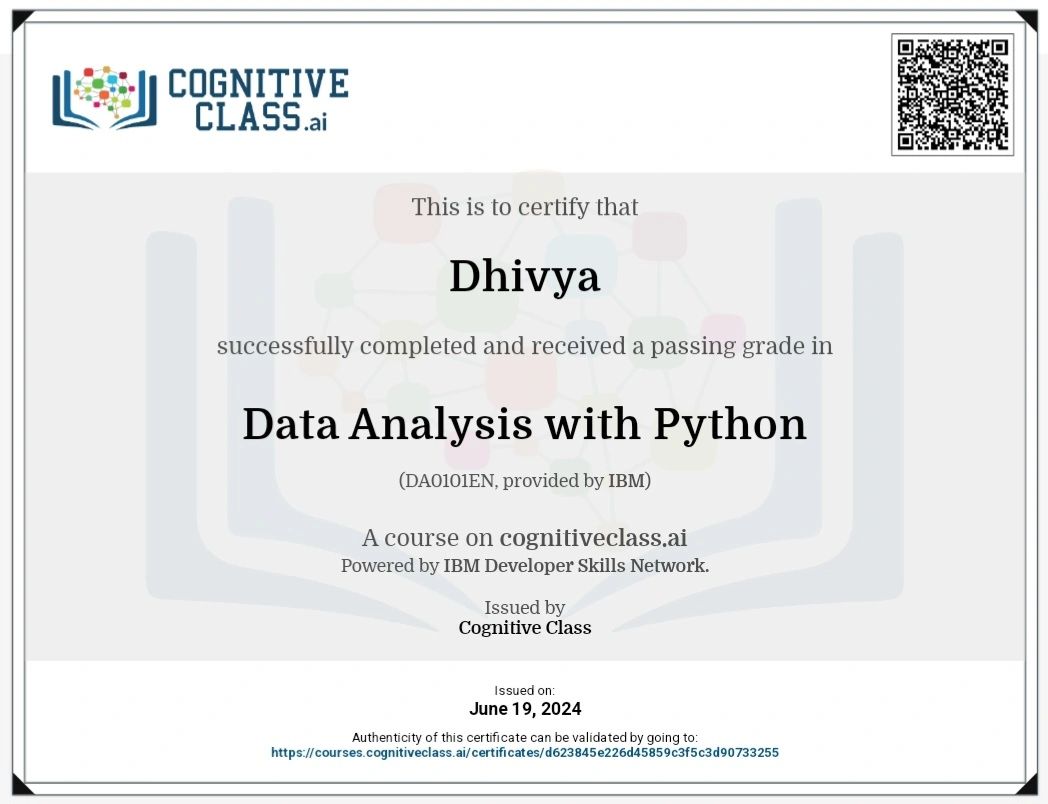 Dhivya Dhinakaran on LinkedIn: Completed Data Analysis With Python Dhivya Dhinakaran on LinkedIn: Completed Data Analysis With Python