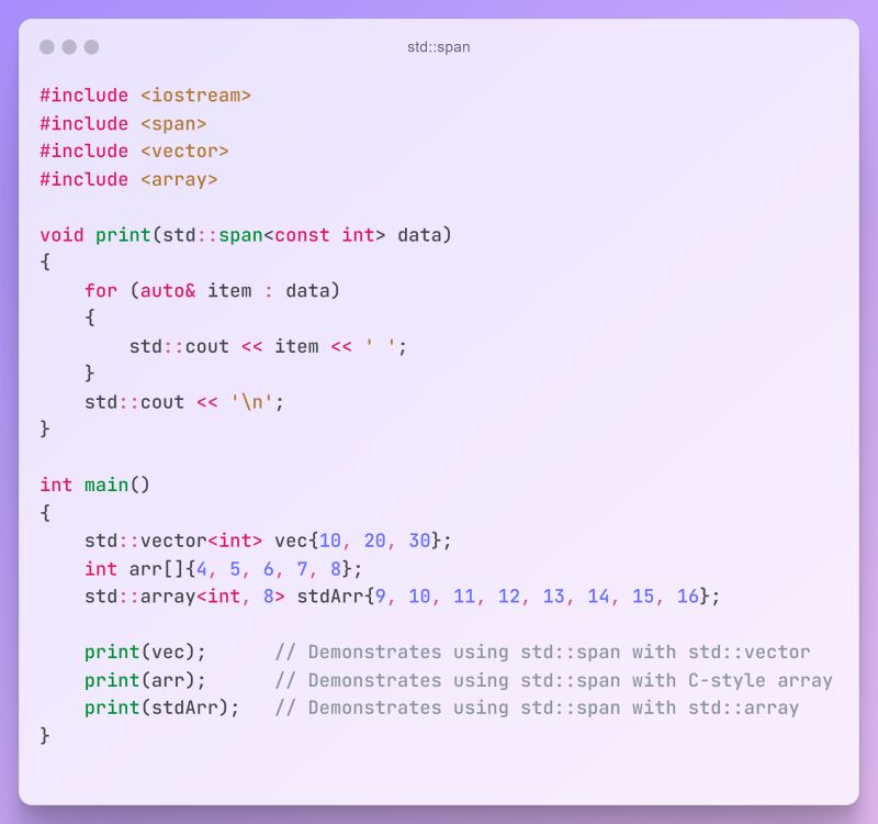 Samira H. on LinkedIn: #cpp #cplusplus #std_span #cpp20 #learncpp #type ... Samira H. on LinkedIn: #cpp #cplusplus #std_span #cpp20 #learncpp #type ...