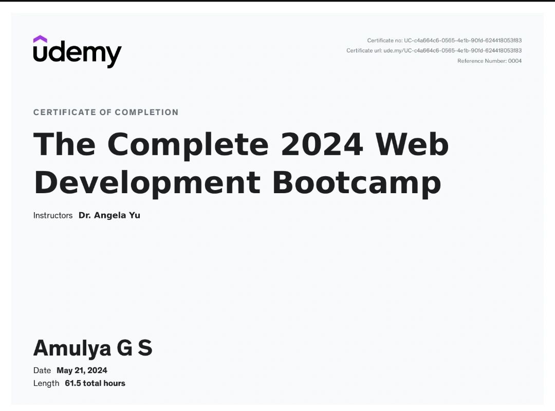 Completed Full-Stack Web Development bootcamp | Amulya G S posted on ... Completed Full-Stack Web Development bootcamp | Amulya G S posted on ...