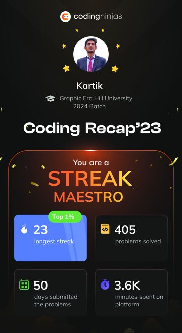 #codingninjas #leetcode | Kartik Bameta #codingninjas #leetcode | Kartik Bameta