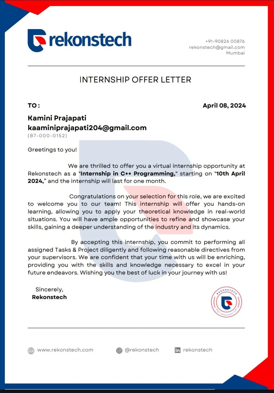 KAMINI PRAJAPATI on LinkedIn: #intern #learning #c #rekonstech # ... KAMINI PRAJAPATI on LinkedIn: #intern #learning #c #rekonstech # ...
