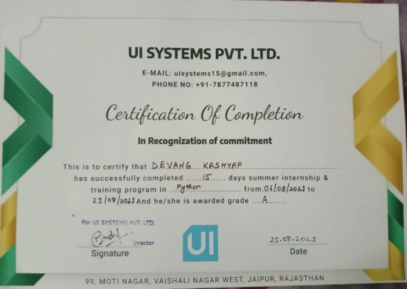 Devang Kashyap on LinkedIn: #pythoninternship #careerdevelopment Devang Kashyap on LinkedIn: #pythoninternship #careerdevelopment