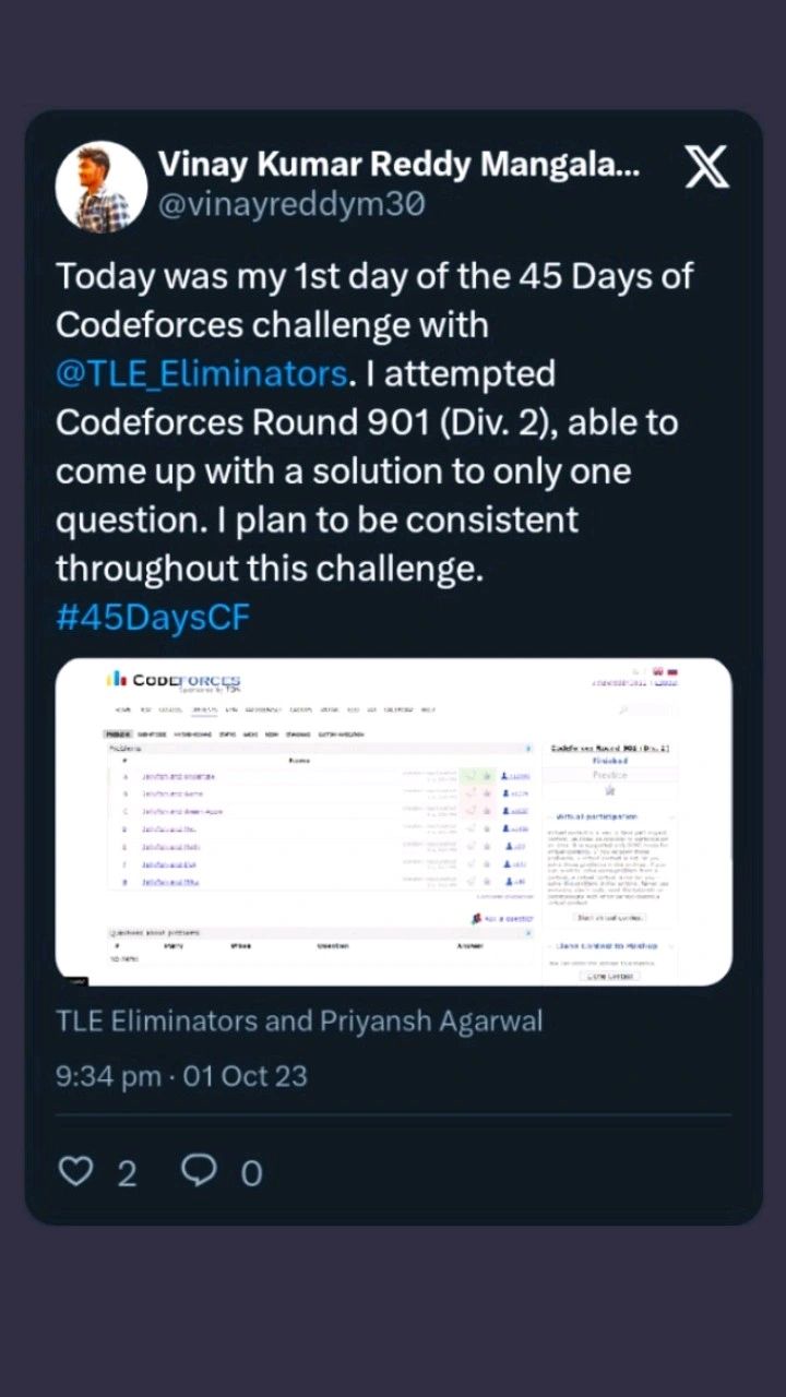Vinay Kumar Reddy Mangalampenta on LinkedIn: #45dayscf #programming # ... Vinay Kumar Reddy Mangalampenta on LinkedIn: #45dayscf #programming # ...
