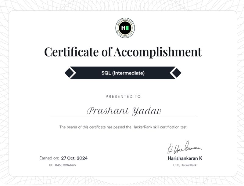 Prashant Yadav on LinkedIn: #sql #intermediatesql #hackerrank # ... Prashant Yadav on LinkedIn: #sql #intermediatesql #hackerrank # ...