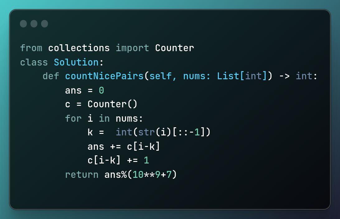 Day 90 of #100daysofcodechallenge: Count Nice Pairs | Athithian S ... Day 90 of #100daysofcodechallenge: Count Nice Pairs | Athithian S ...