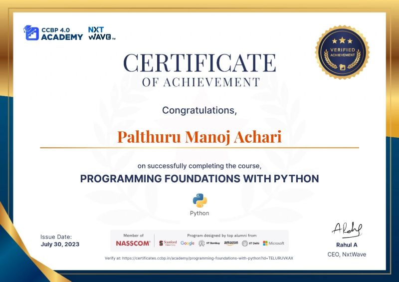 Palthuru Manoj Achari on LinkedIn: #python #nxtwave #certification # ... Palthuru Manoj Achari on LinkedIn: #python #nxtwave #certification # ...
