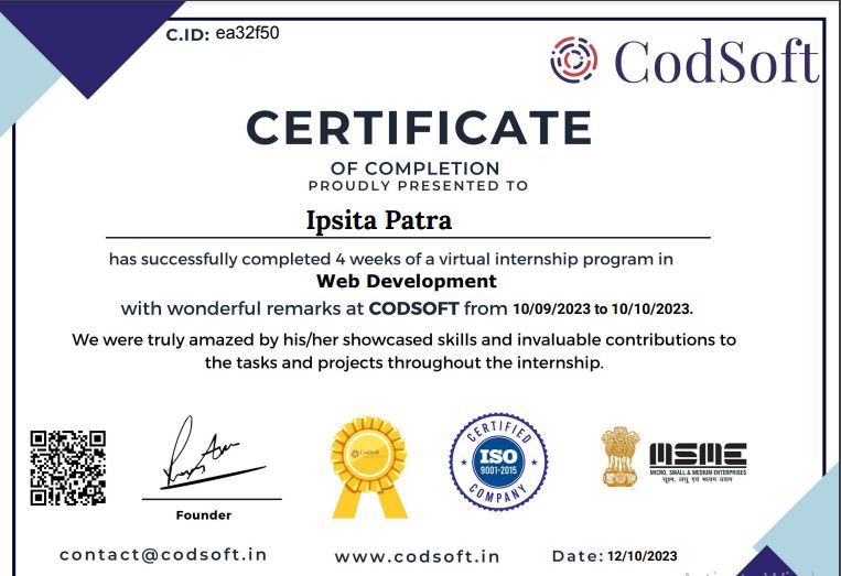 Ipsita Patra on LinkedIn: #codsoftinternship #webdevelopment #html5 # ... Ipsita Patra on LinkedIn: #codsoftinternship #webdevelopment #html5 # ...