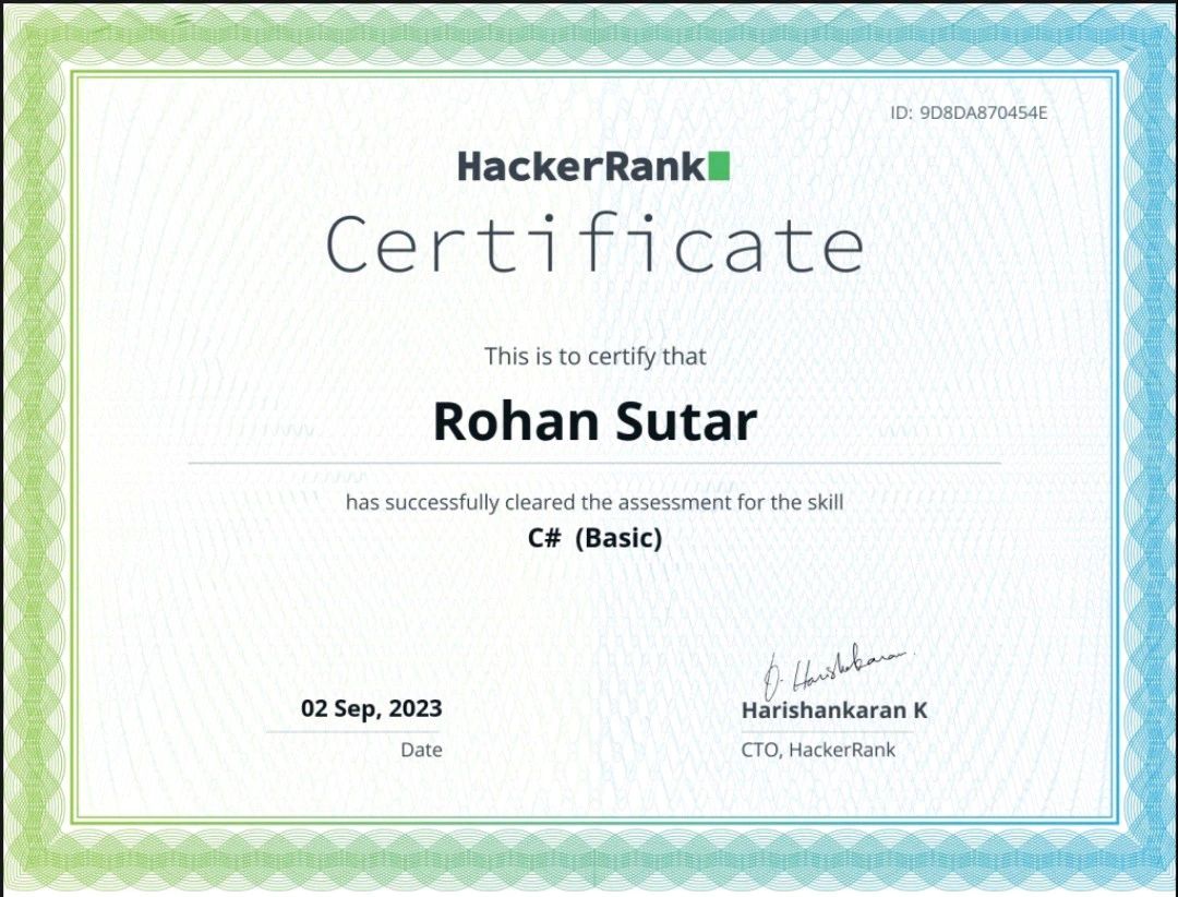 ROHAN SUTAR on LinkedIn: #coding #csharp #hackerrank #continuouslearning ROHAN SUTAR on LinkedIn: #coding #csharp #hackerrank #continuouslearning