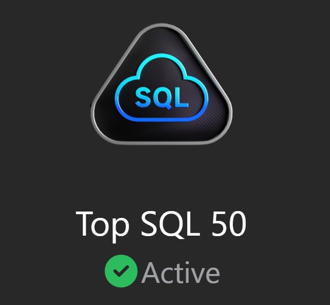 Shaik Shoaib Akthar on LinkedIn: #sql #leetcode #problemsolving Shaik Shoaib Akthar on LinkedIn: #sql #leetcode #problemsolving