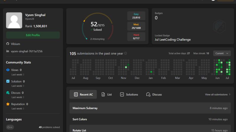 Celebrating 10-day streak on LeetCode | Vyom Singhal posted on the ... Celebrating 10-day streak on LeetCode | Vyom Singhal posted on the ...