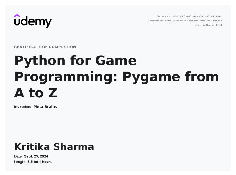 Kritika Sharma on LinkedIn: #udemy #gamedevelopment #python #pygame # ... Kritika Sharma on LinkedIn: #udemy #gamedevelopment #python #pygame # ...