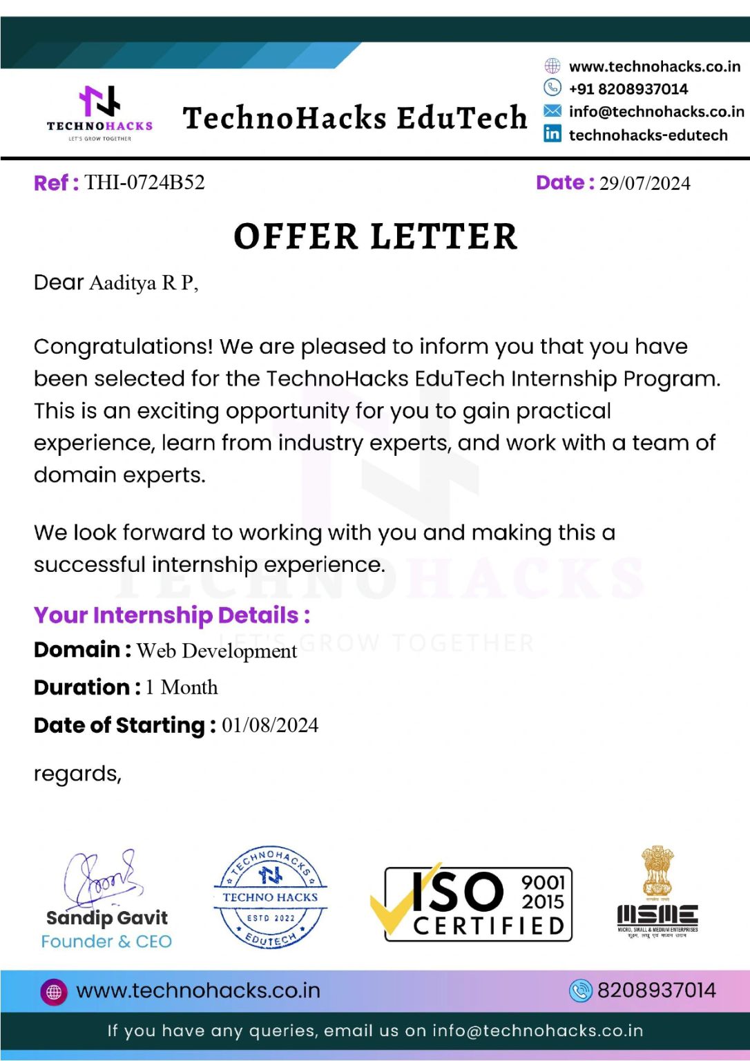 R. P. Aaditya on LinkedIn: #internship R. P. Aaditya on LinkedIn: #internship