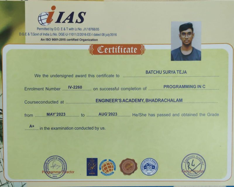 Completed Programming in C course at Engineers Academy | Surya Teja ... Completed Programming in C course at Engineers Academy | Surya Teja ...