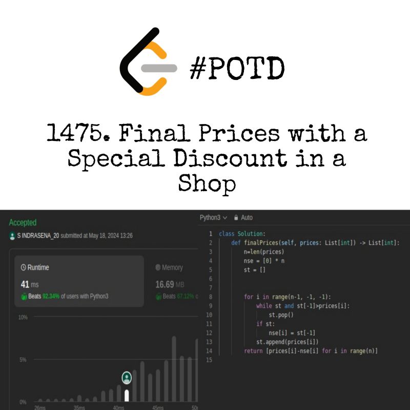 S. INDRASENA on LinkedIn: #leetcode #python #dsa #problem1475 #stack # ... S. INDRASENA on LinkedIn: #leetcode #python #dsa #problem1475 #stack # ...