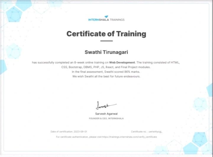 Swathi Tirunagari on LinkedIn: #internshala Swathi Tirunagari on LinkedIn: #internshala
