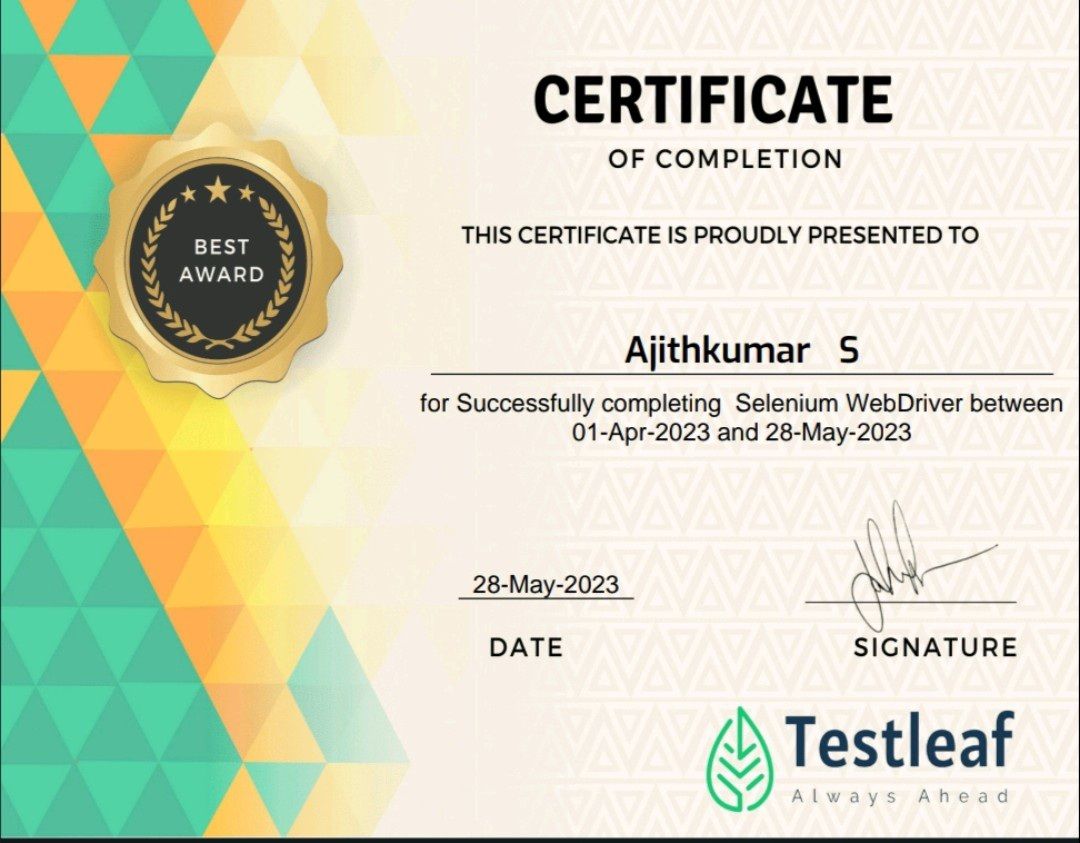 Ajithkumar S on LinkedIn: #seleniumautomation #seleniumwebdriver # ... Ajithkumar S on LinkedIn: #seleniumautomation #seleniumwebdriver # ...