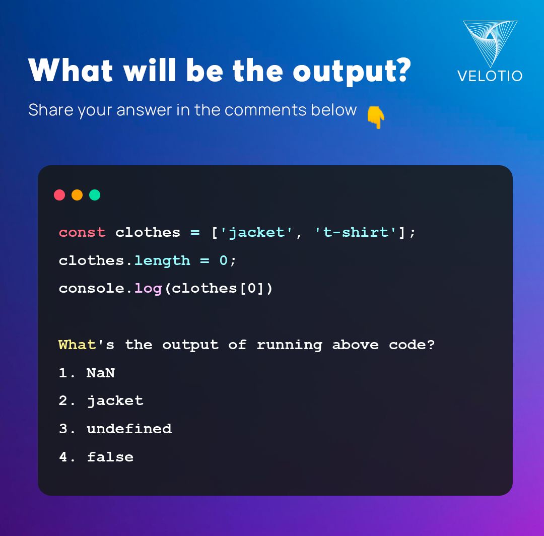 Velotio Technologies on LinkedIn: #techquiz #javascript | 51 comments Velotio Technologies on LinkedIn: #techquiz #javascript | 51 comments