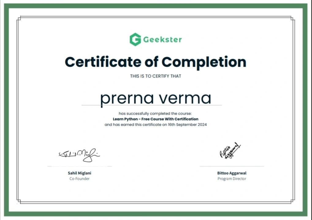 Prerna Verma on LinkedIn: #python #geekster #techskills # ... Prerna Verma on LinkedIn: #python #geekster #techskills # ...
