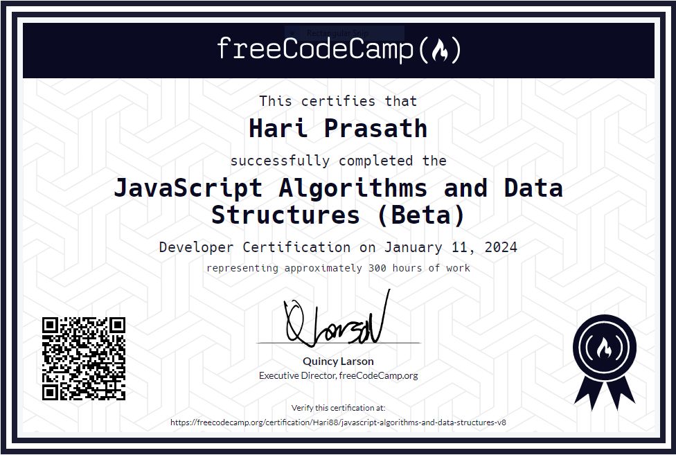Finished JavaScript Algorithms and Data Structures Beta | HARI PRASATH ... Finished JavaScript Algorithms and Data Structures Beta | HARI PRASATH ...
