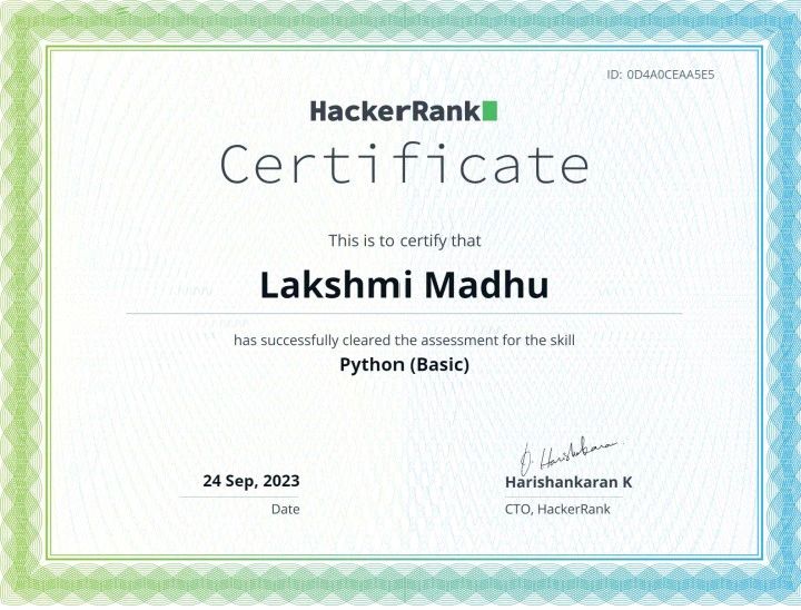 Lakshmi Madhu on LinkedIn: #hackerrank #python Lakshmi Madhu on LinkedIn: #hackerrank #python