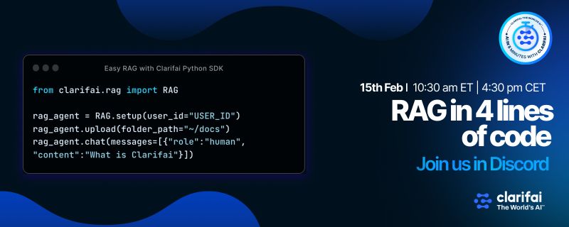 Clarifai on LinkedIn: #rag #ragin4linesofcode #clarifai Clarifai on LinkedIn: #rag #ragin4linesofcode #clarifai