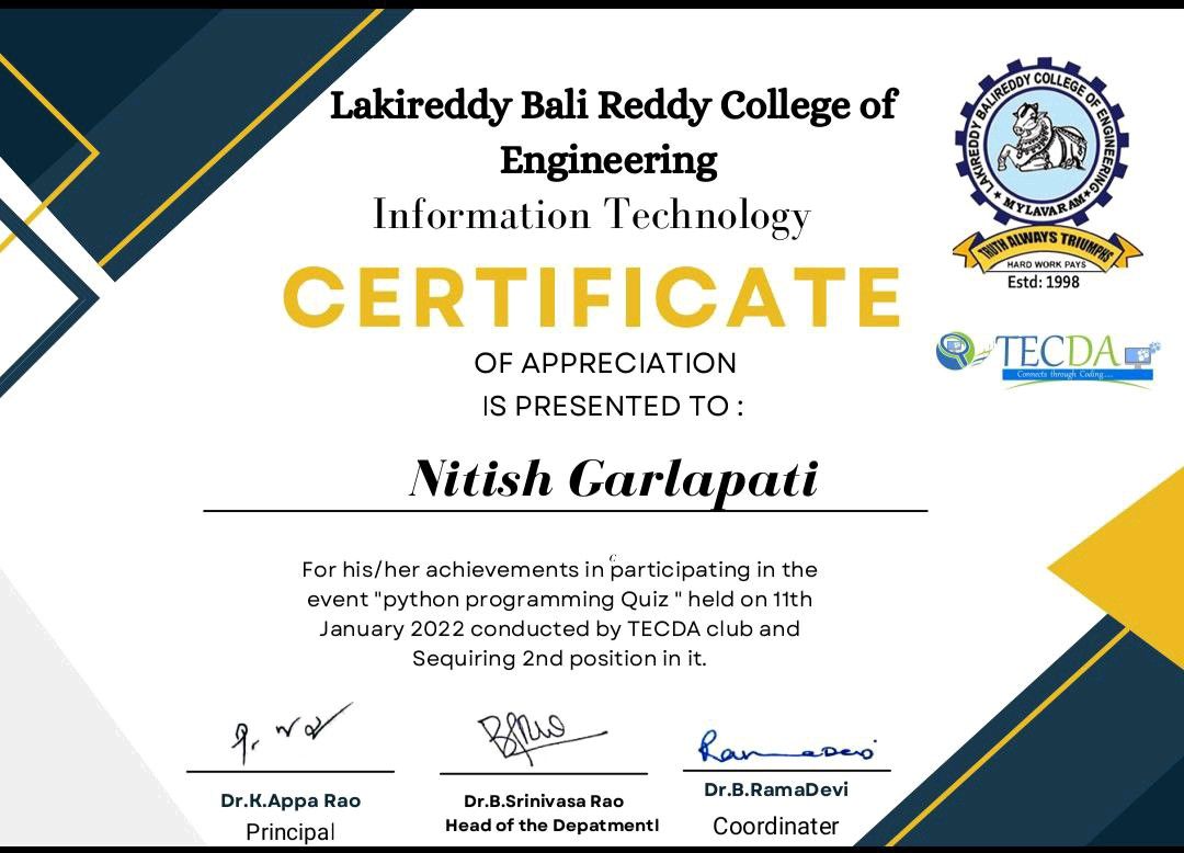 Nitish Garlapati on LinkedIn: #python #pythonprogramming #quiz #tecda # ... Nitish Garlapati on LinkedIn: #python #pythonprogramming #quiz #tecda # ...