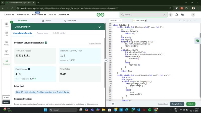 #gfg160dayschallenge #allocatepages #dsa #binarysearch #greedy #java ... #gfg160dayschallenge #allocatepages #dsa #binarysearch #greedy #java ...