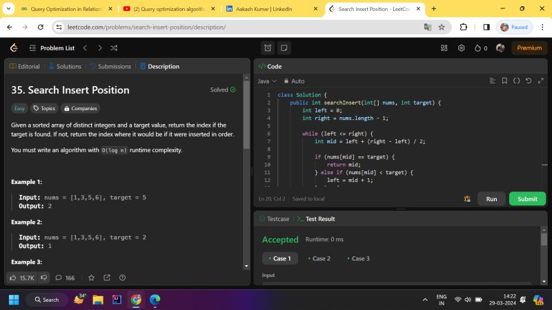 Completed LeetCode Day 23 challenge with binary search algorithm ... Completed LeetCode Day 23 challenge with binary search algorithm ...