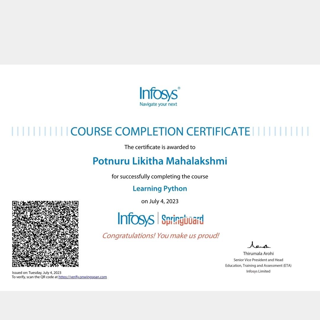 Potnuru Likitha Mahalakshmi on LinkedIn: #python #connections Potnuru Likitha Mahalakshmi on LinkedIn: #python #connections